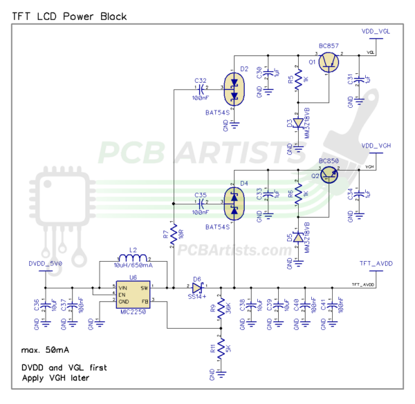 Schematic - VGH, VGL, VCOM, AVDD voltage generation for TFT LCD